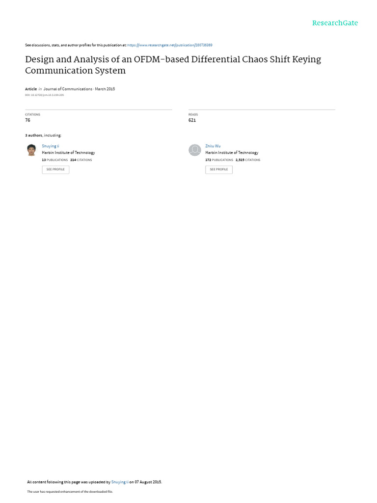 Design and Analysis of An OFDM-based Differential Chaos Shift Keying Communication System | PDF ...