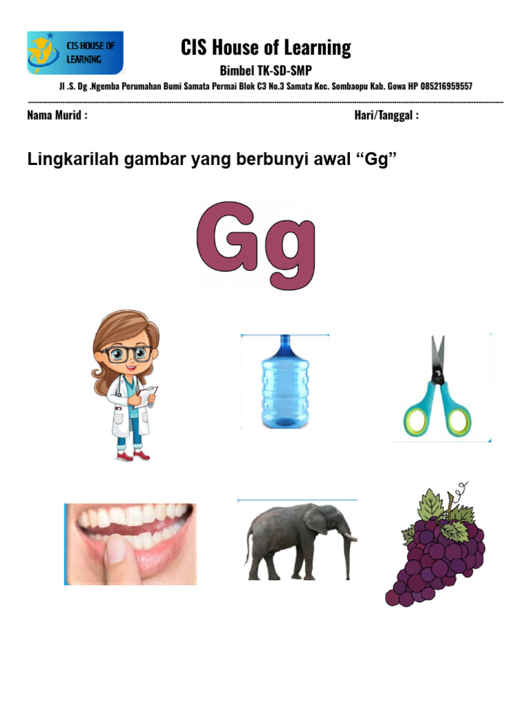 Worksheet Calistung TK - Mengenal Huruf | PDF