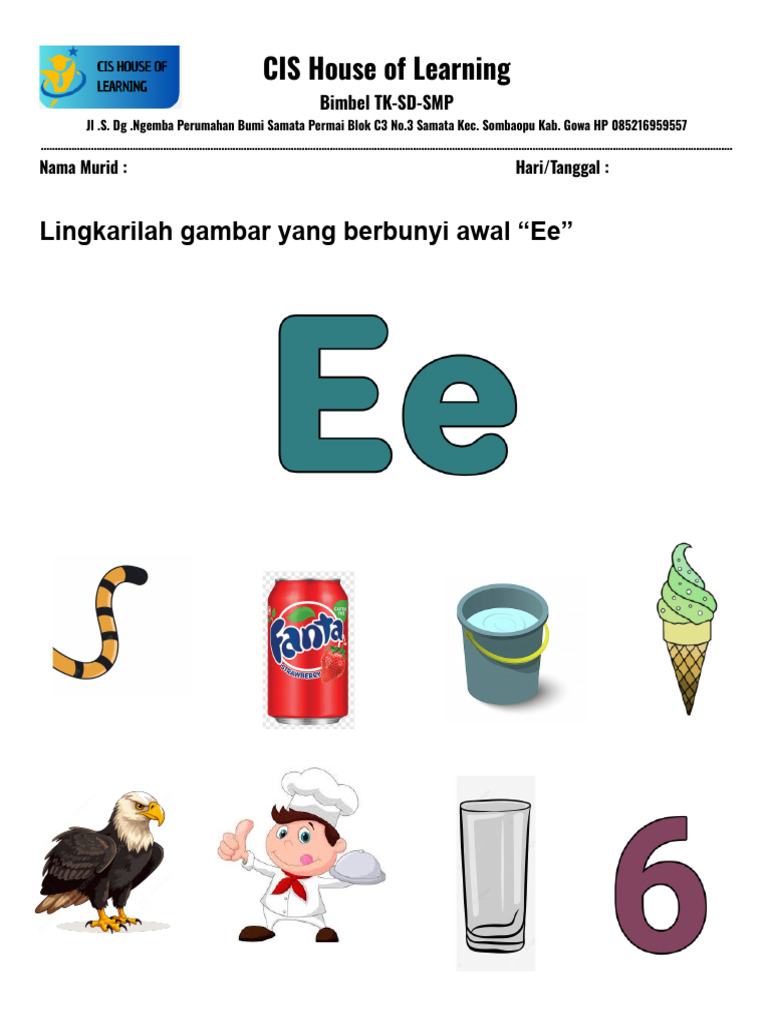 Worksheet Calistung TK - Mengenal Huruf | PDF