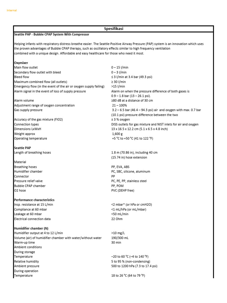 Spesifikasi Seattle PAP - Bubble CPAP System (NEW) With Comp 2023 ...