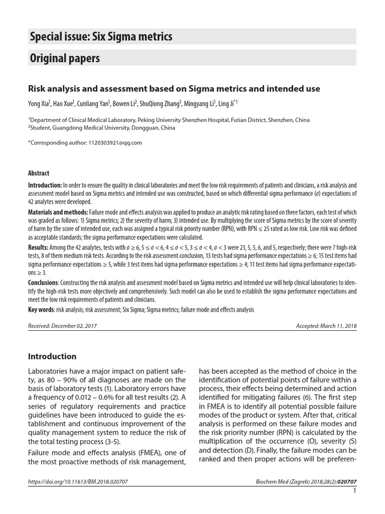 Sigma Metrics for Clinical Risk Assessment | PDF | Standard Deviation ...