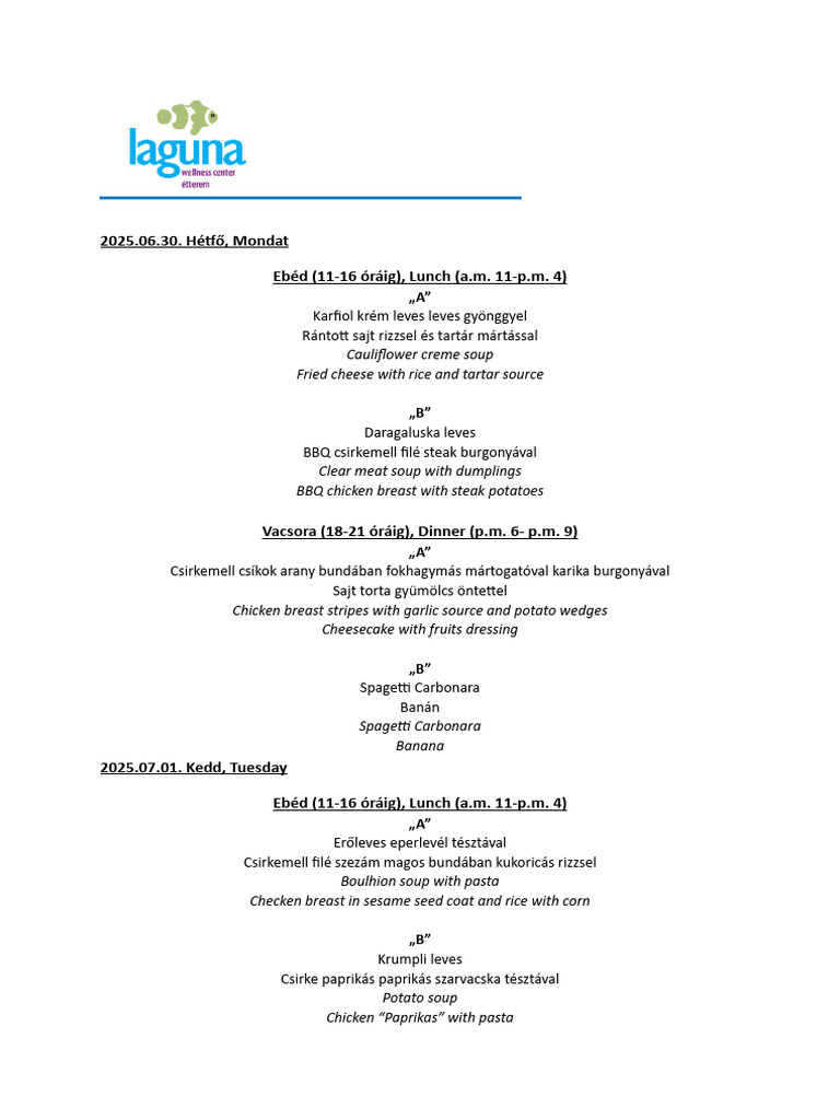 Laguna Restaurant Menu | PDF