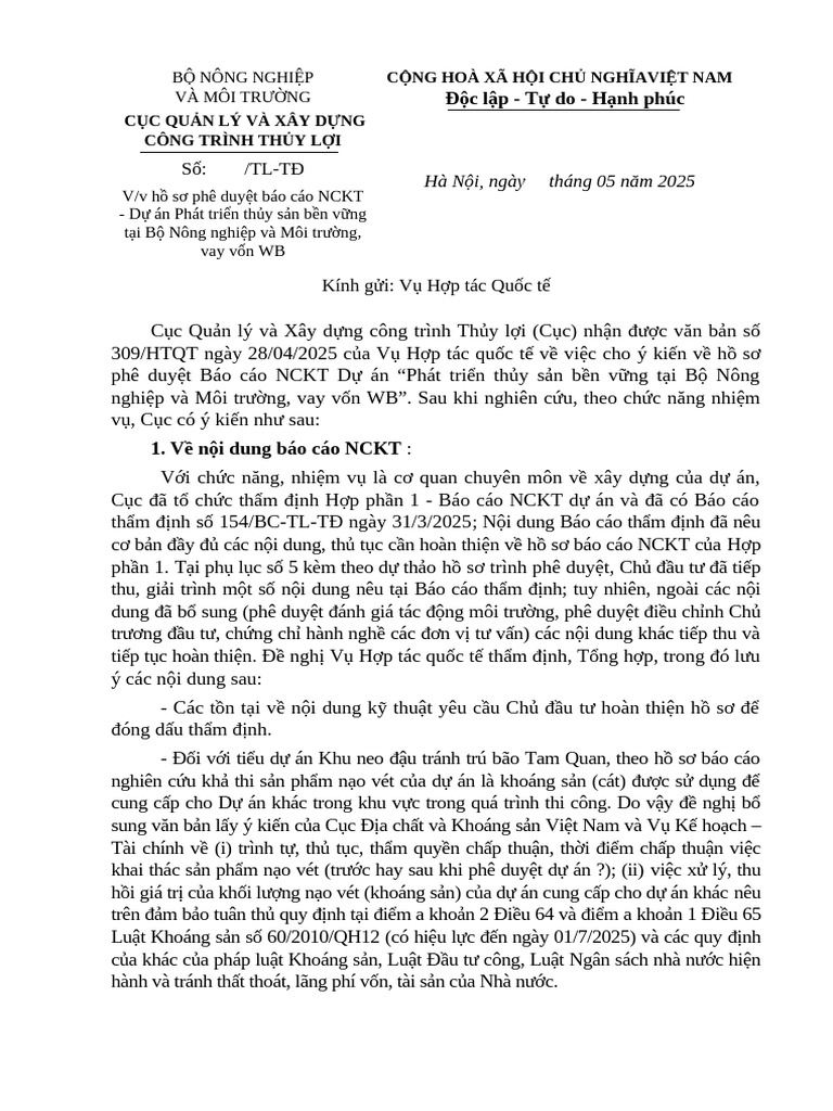 9-5-2025 VB Gui Vu HTQT Ve Du Án PTTSBV | PDF