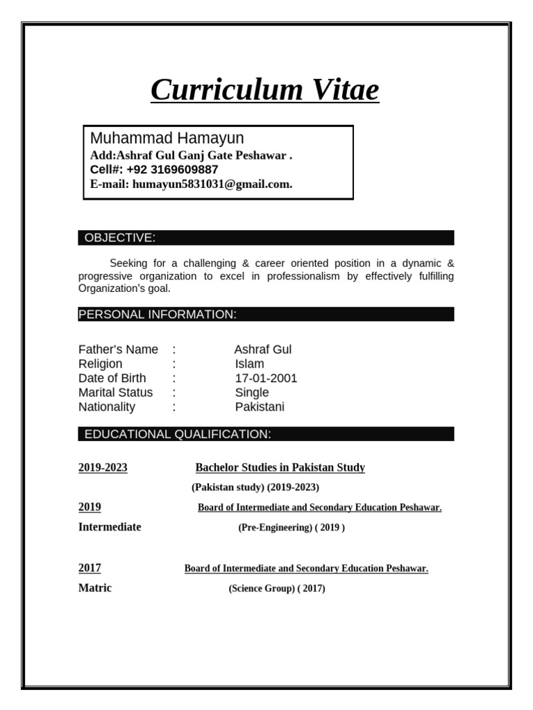 Curriculum Vitae of Humayun Ashraf Gul | PDF
