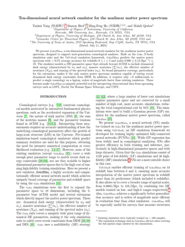 Ten-Dimensional Neural Network Emulator For The Nonlinear Matter Power Spectrum | PDF | Physical ...