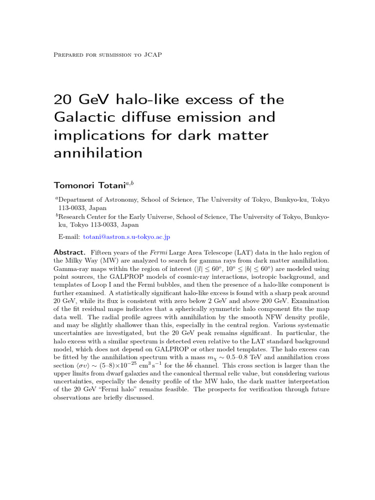 20 GeV Halo-Like Excess of The | PDF | Dark Matter | Gamma Ray