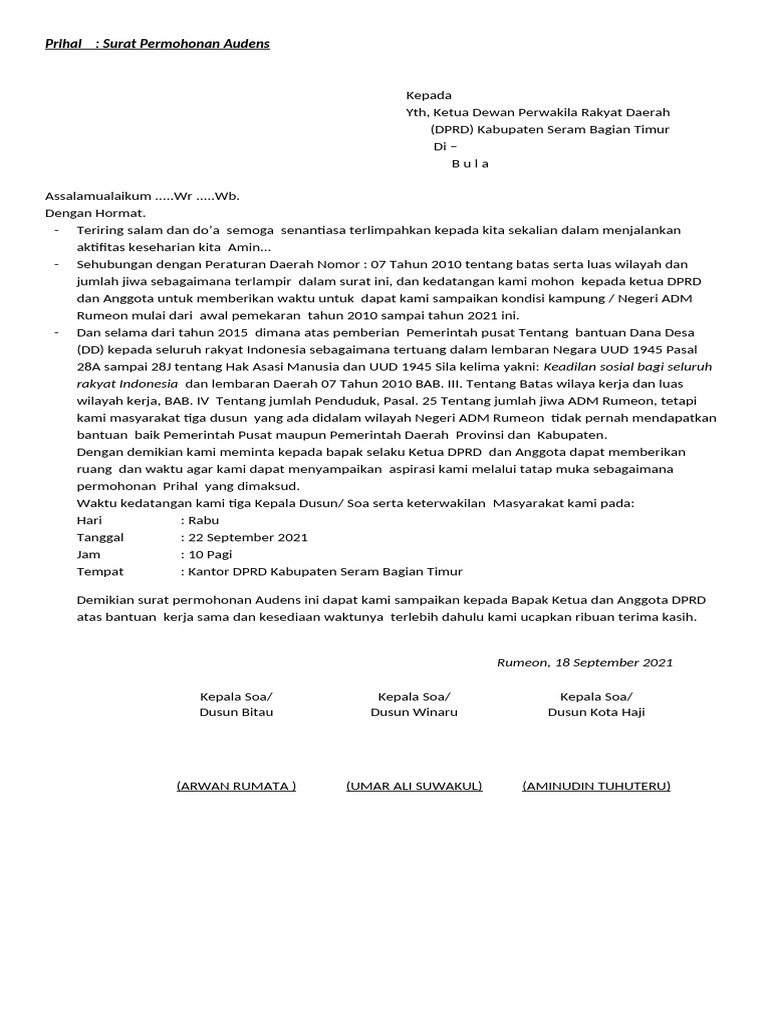 Permohonan Audens Masyarakat Rumeon | PDF