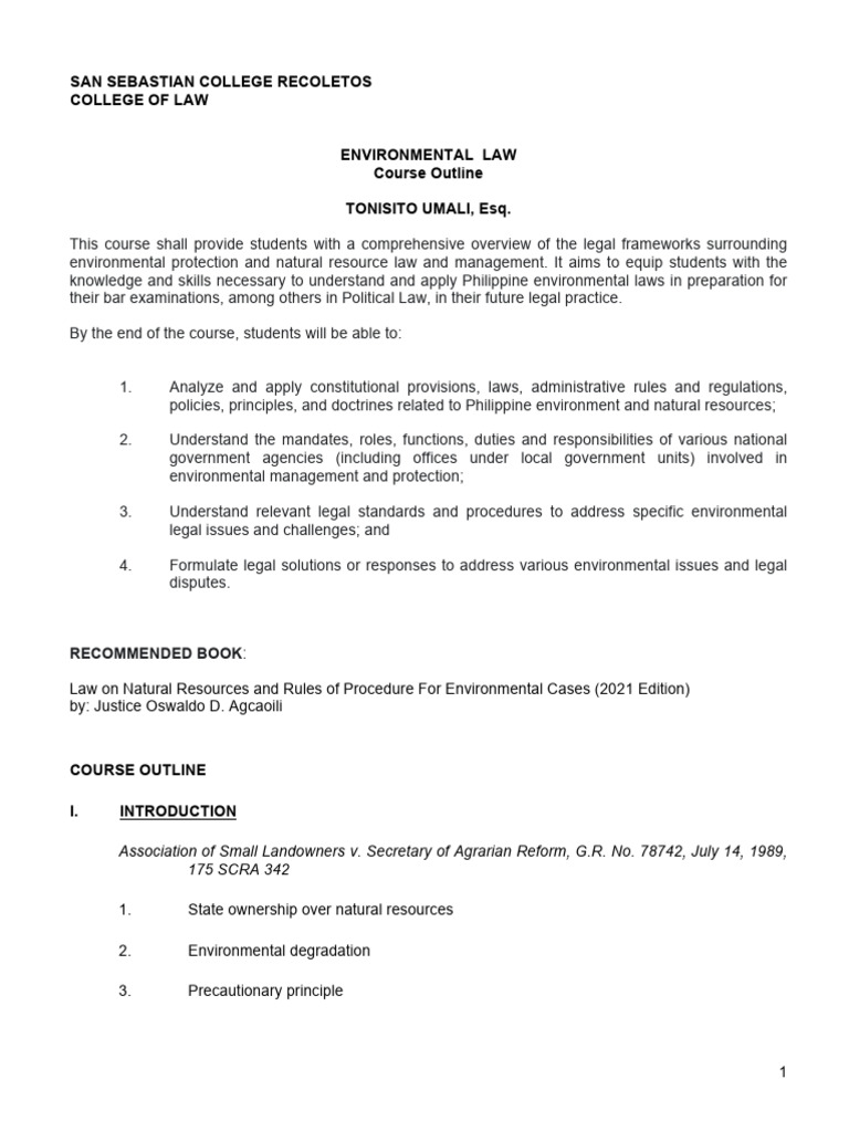 Environmental Law Syllabus Part 1 and 2 | PDF | Environmental Law ...
