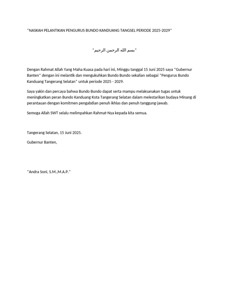 Pelantikan Pengurus Bundo Kanduang 2025 | PDF