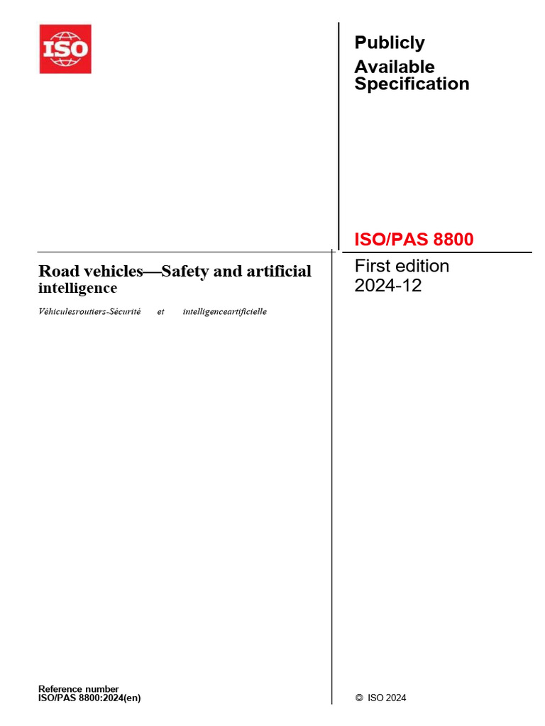 ISO - PAS 8800 2024-12 First Edition | PDF | Machine Learning | Artificial Intelligence