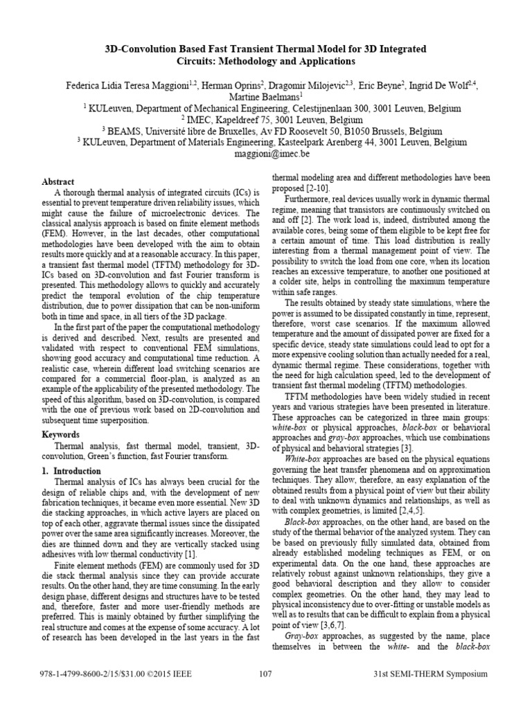 3D-Convolution Based Fast Transient Thermal Model For 3D Integrated Circuits Methodology and ...