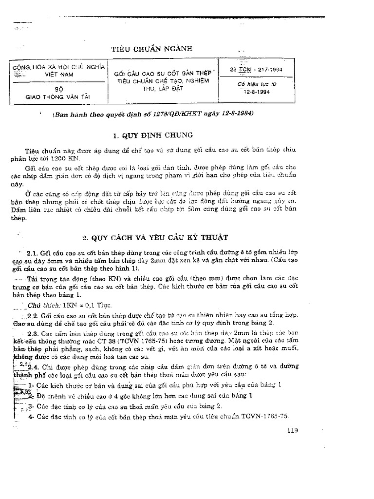 22TCN 217-94 - Goi Cau Cao Su Cot Ban Thep - Che Tao, Nghiem Thu, Lap ...