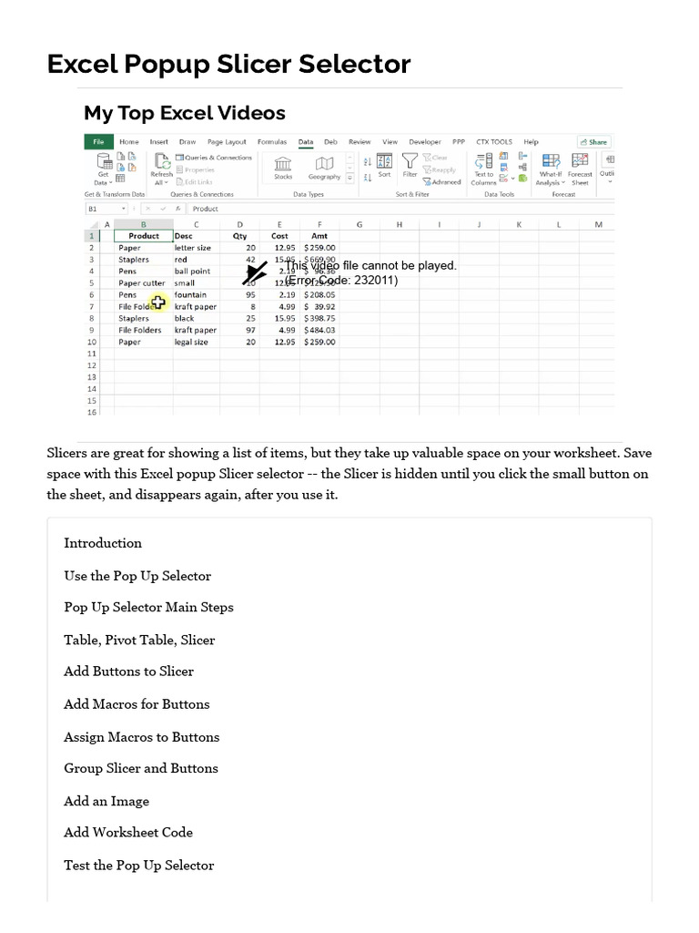 How To Make Space Saving Excel Pop Up Selector With Slicer | PDF | Microsoft Excel | Computing