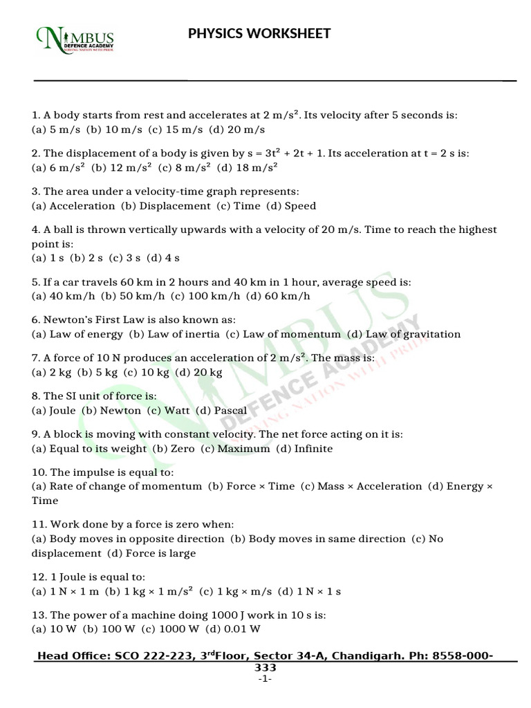Worksheet of 1-4 Chapter | PDF | Force | Friction