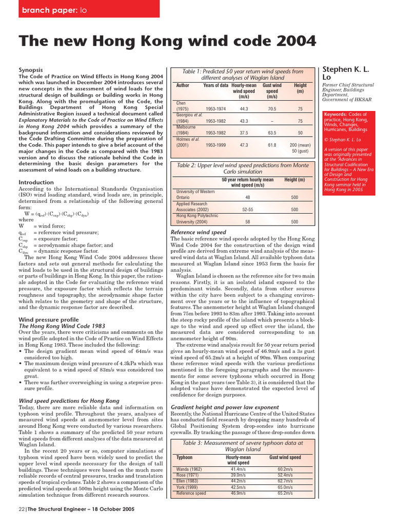 Hong Kong Wind Code 2004 Overview | PDF | Wind Speed | Wound