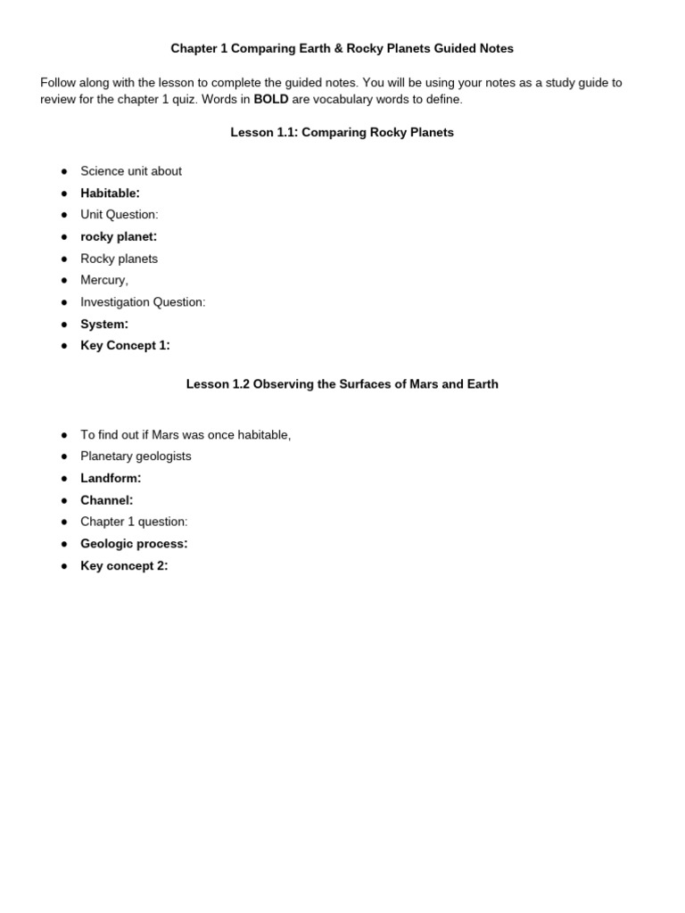 Earth vs. Rocky Planets Notes | PDF