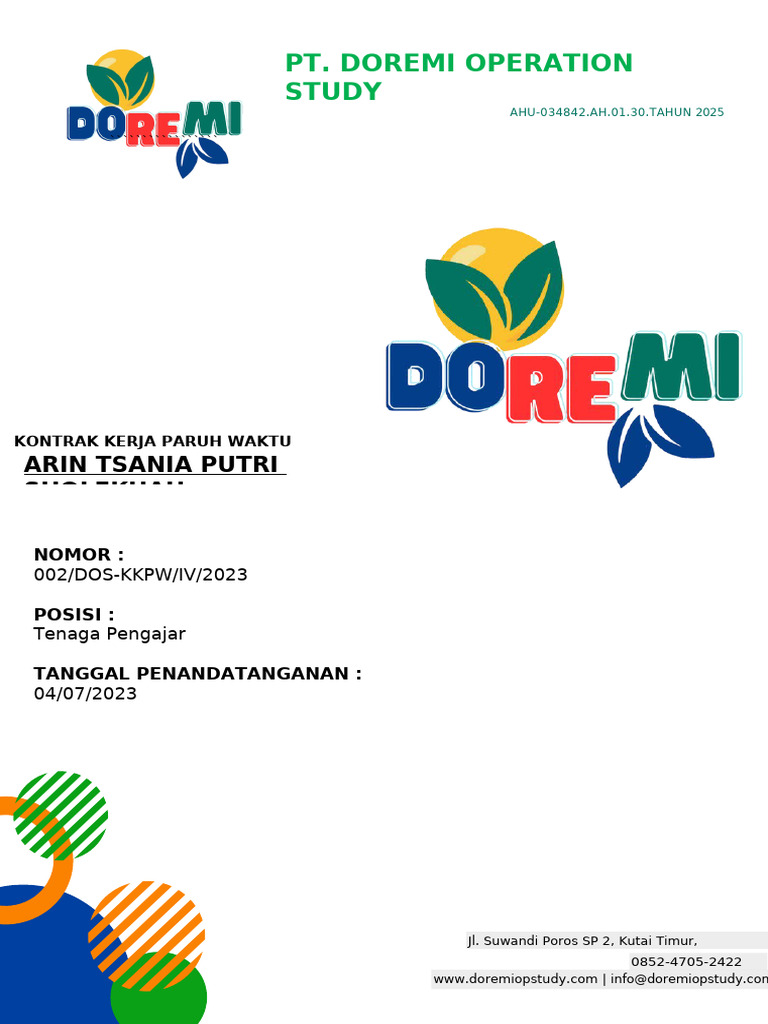 Kontrak Kerja Doremi Arin Tsania | PDF