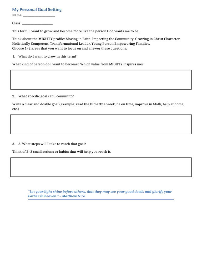 Goal Setting MIGHTY Term1 | PDF