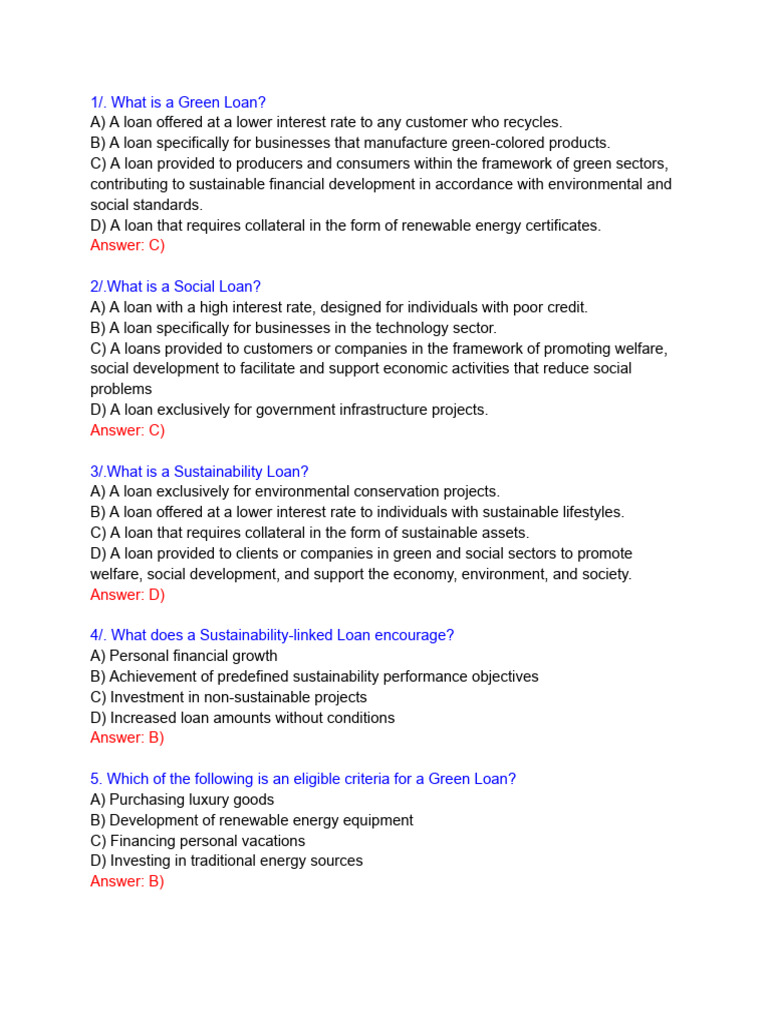 GA03 Quiz+Answer 3 | PDF | Loans | Sustainability