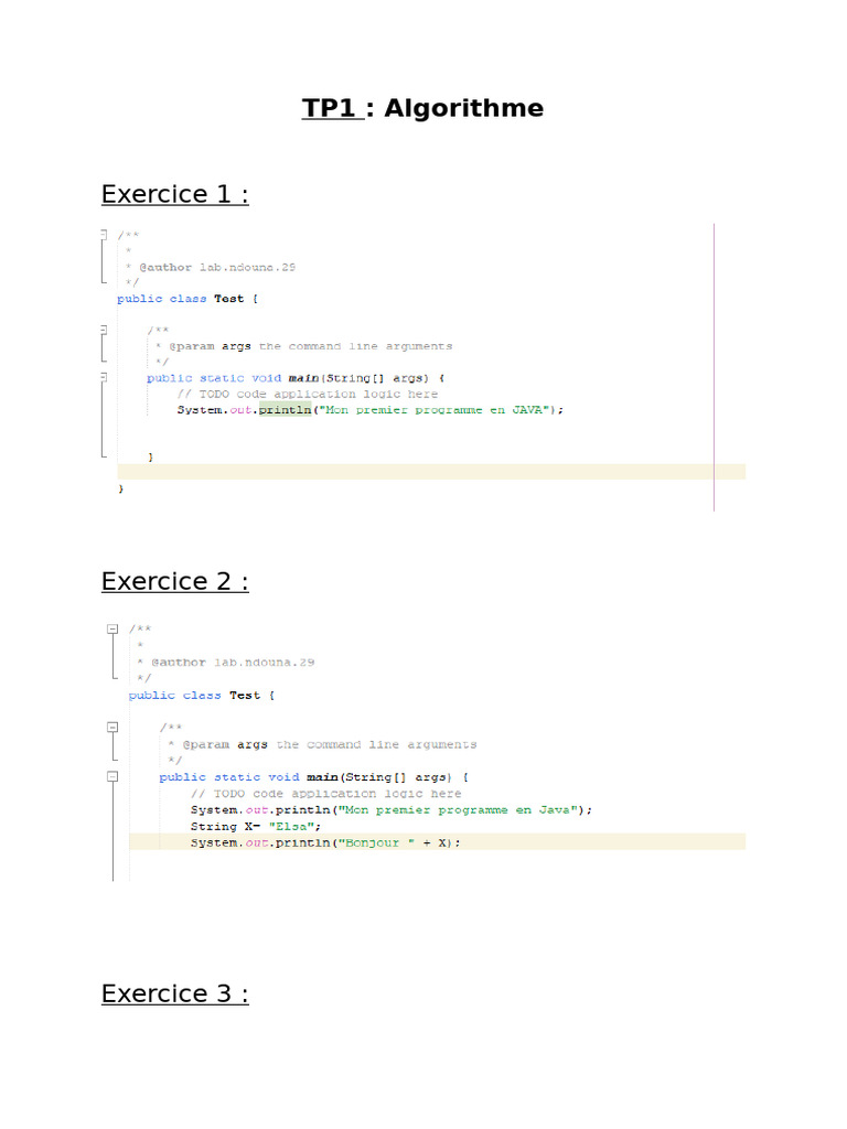 Exercice 1:: TP1: Algorithme | PDF