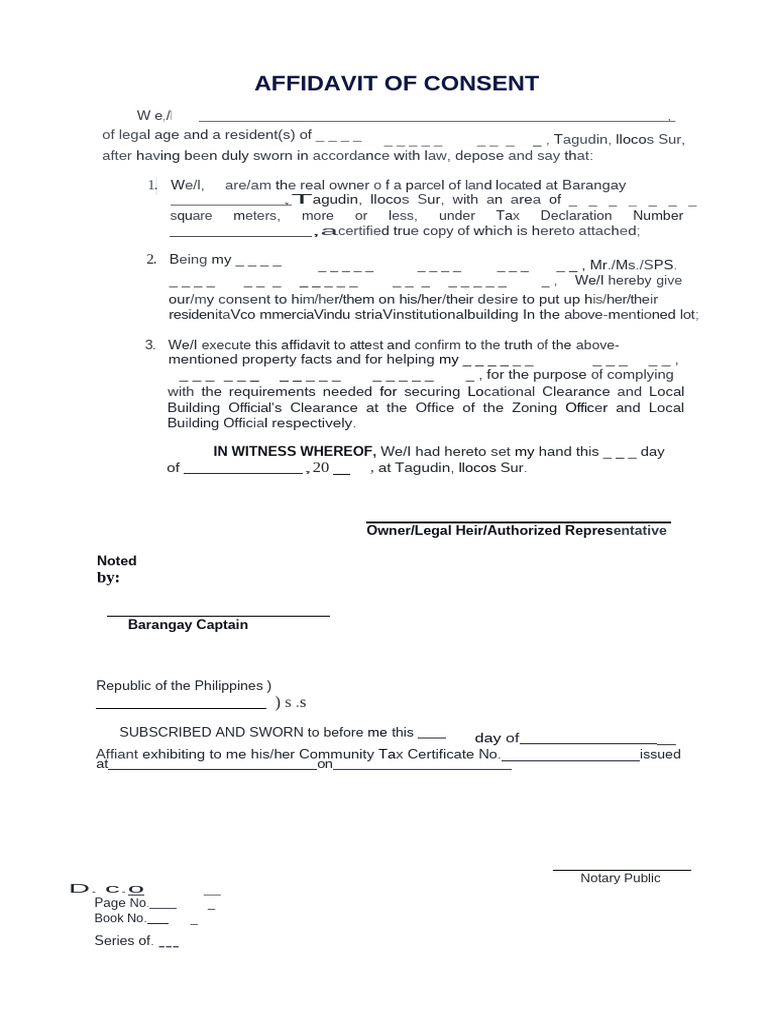 Affidavit of Lot Ownership and Consent of Owner | PDF | Affidavit ...