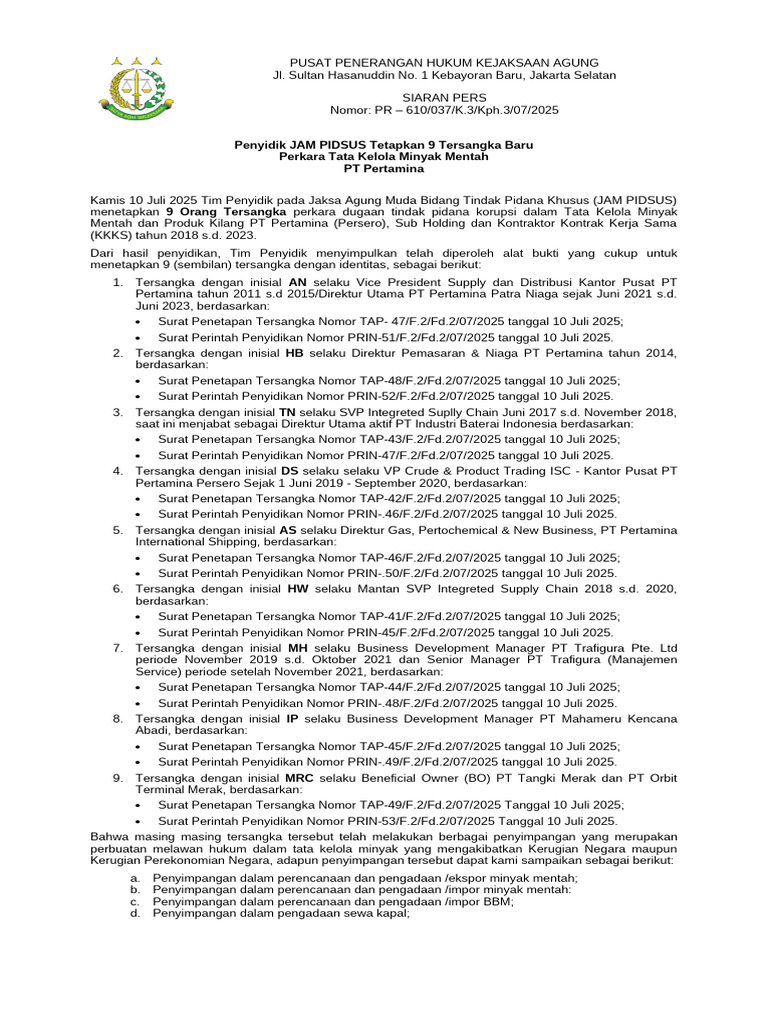 PR TSK Minyak Mentah Pertamina 10-07-2025 | PDF