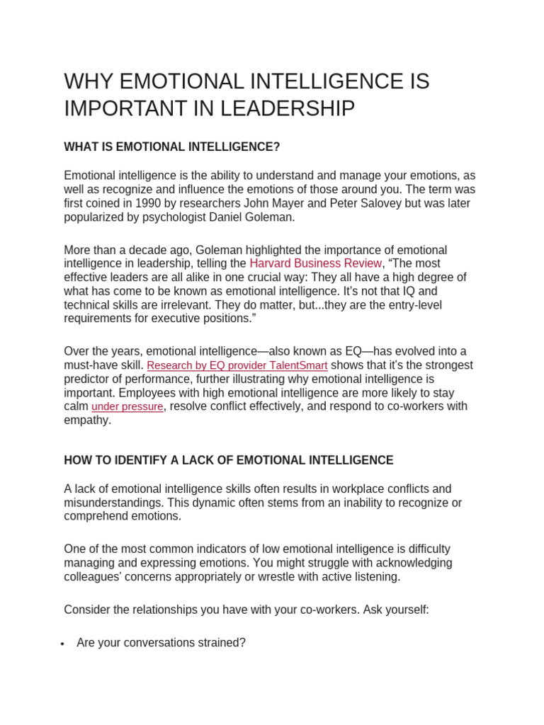 Importance of Emotional Intelligence in Leadership | PDF | Emotional ...