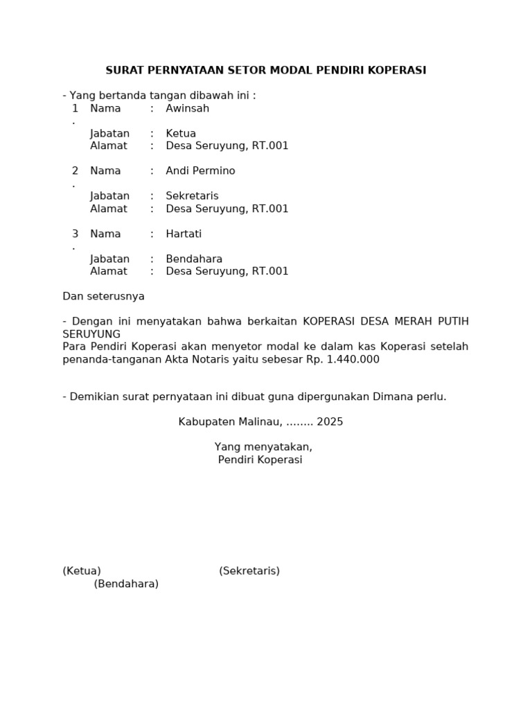 Format Surat Pernyataan Modal | PDF