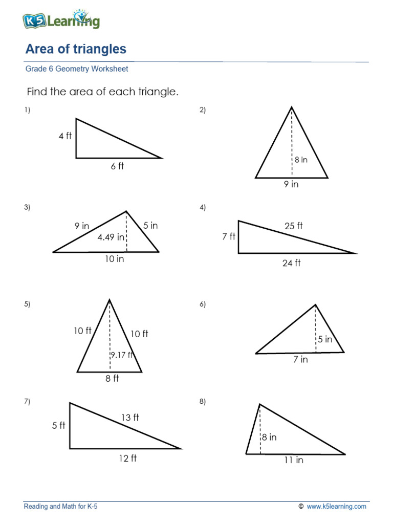 Grade 6 Triangle Area Worksheet | PDF