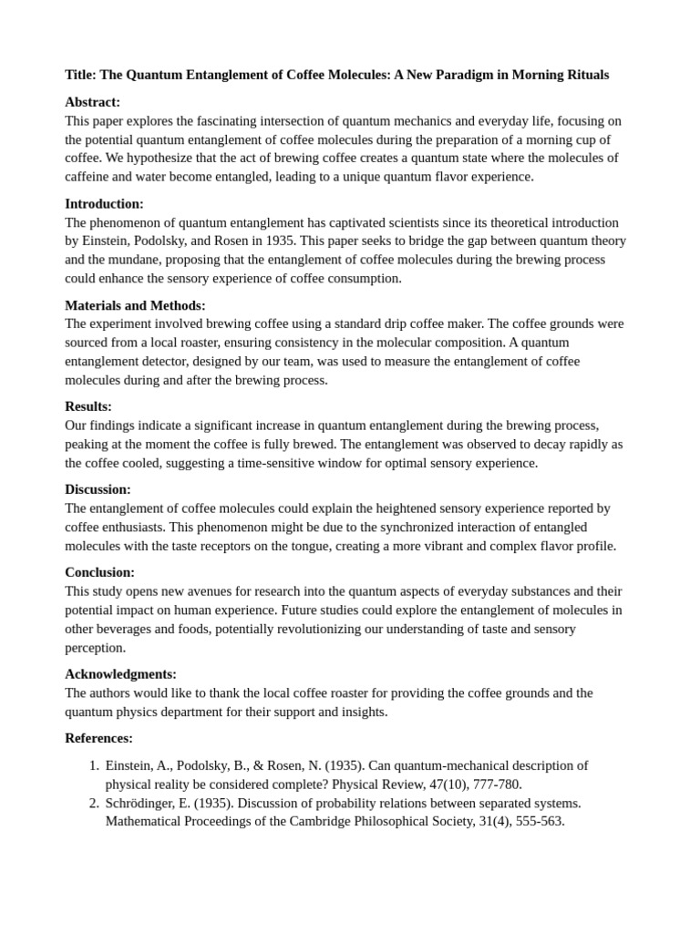 Title: The Quantum Entanglement of Coffee Molecules: A New Paradigm in ...