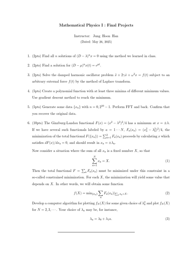 Mathematical Physics I Final Project Tasks | PDF