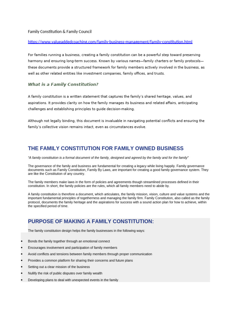 Family Constitution & Family Council | PDF | Governance | Constitution