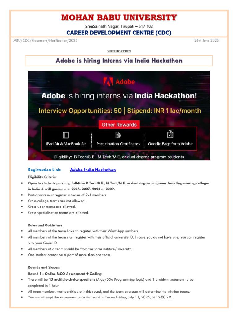 Adobe India Hackathon 2025 Details | PDF | Computing | Software