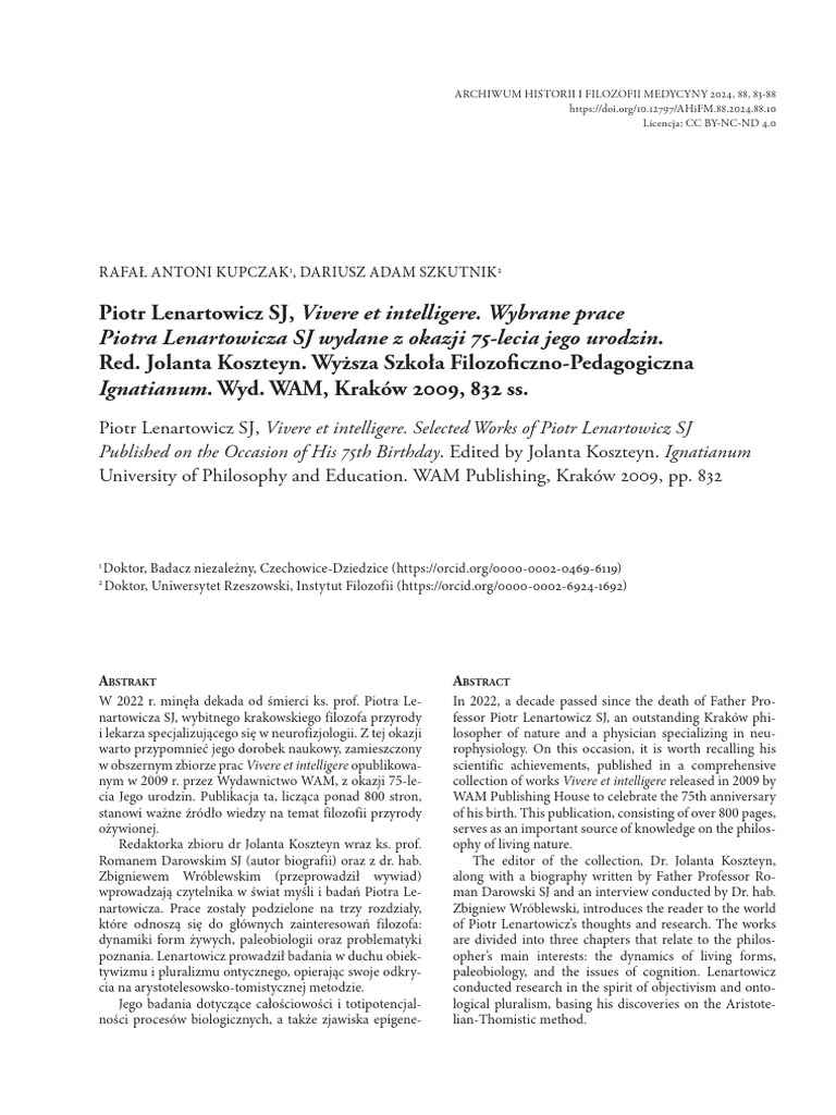 11 Kupczak Piotr Lenartowicz SJ Vivere Et Intelligere | PDF