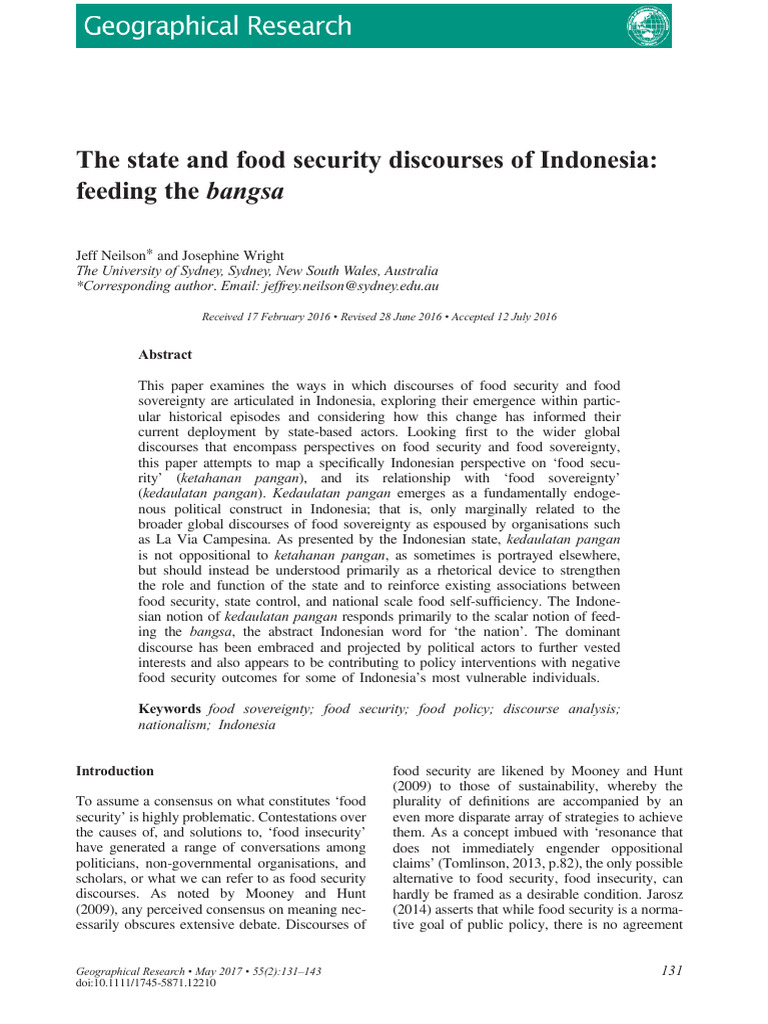 Neilson Et Al-2017-Geographical Research | PDF | Food Security | Indonesia