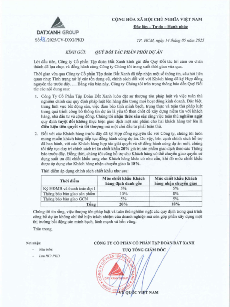 14.05.2025 - CV88.DXG - Gửi Đối Tác Phân Phối Dự Án | PDF