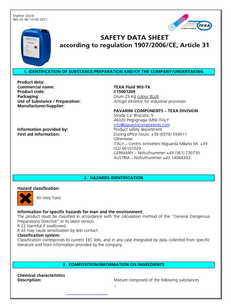 TEXA Fluid 903-TX Safety Data Sheet | PDF | Chemistry