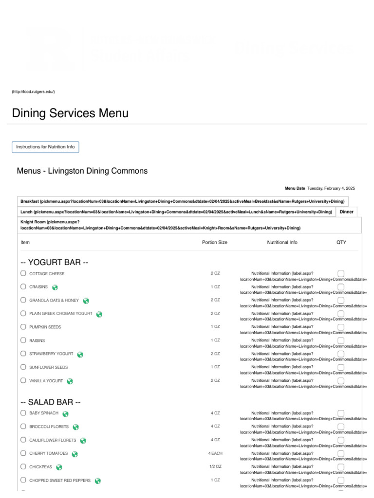 Rutgers Dining Services Menu 1 | PDF | Hamburgers | Vinaigrette