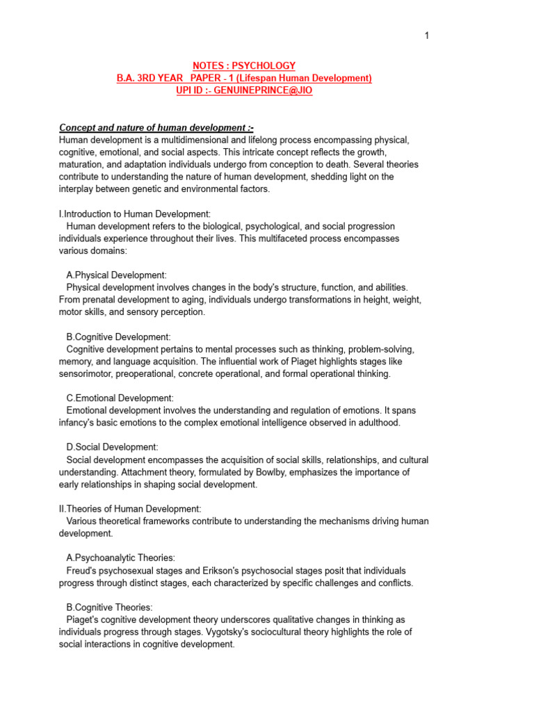 Psychology Paper 1 BA3 | PDF | Developmental Psychology | Nature Versus ...