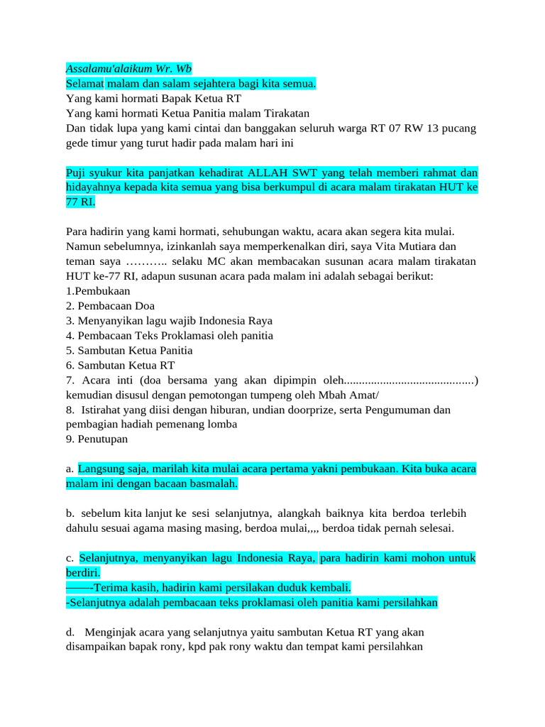 Contoh Teks MC 17 Agustus | PDF