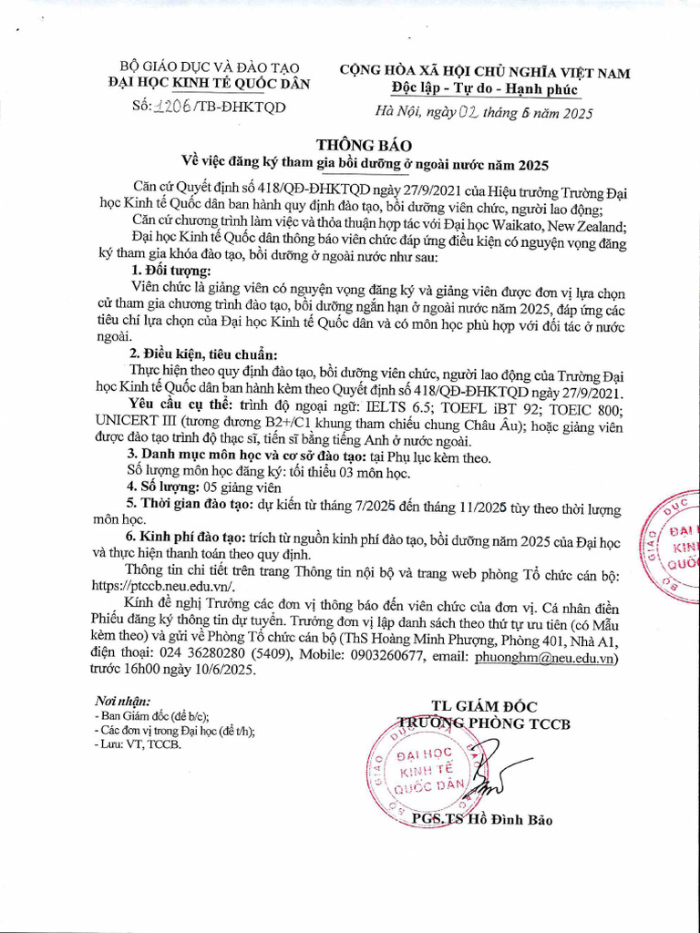 1206 - TB Ve Dang Ky Boi Duong Nuoc Ngoai 2025 - Sua | PDF