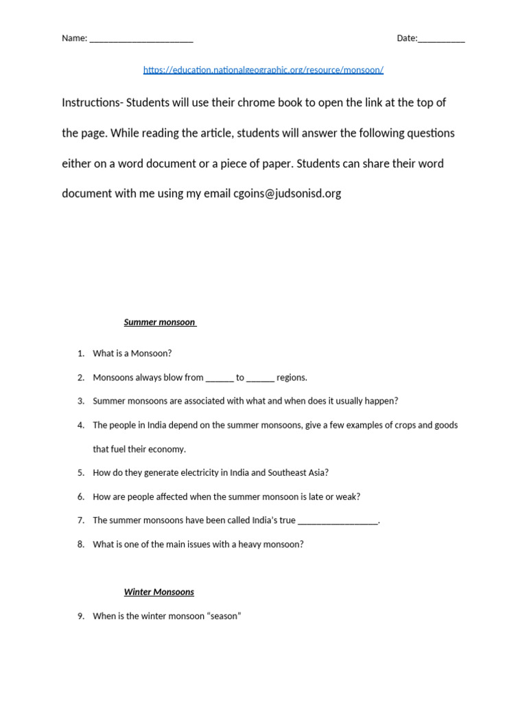 Monsoon Asia National Geography Reading and Questions | PDF