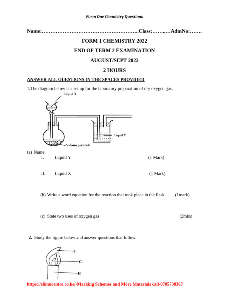 Form 1 Chemistry Exam Questions | PDF | Acid | Rust