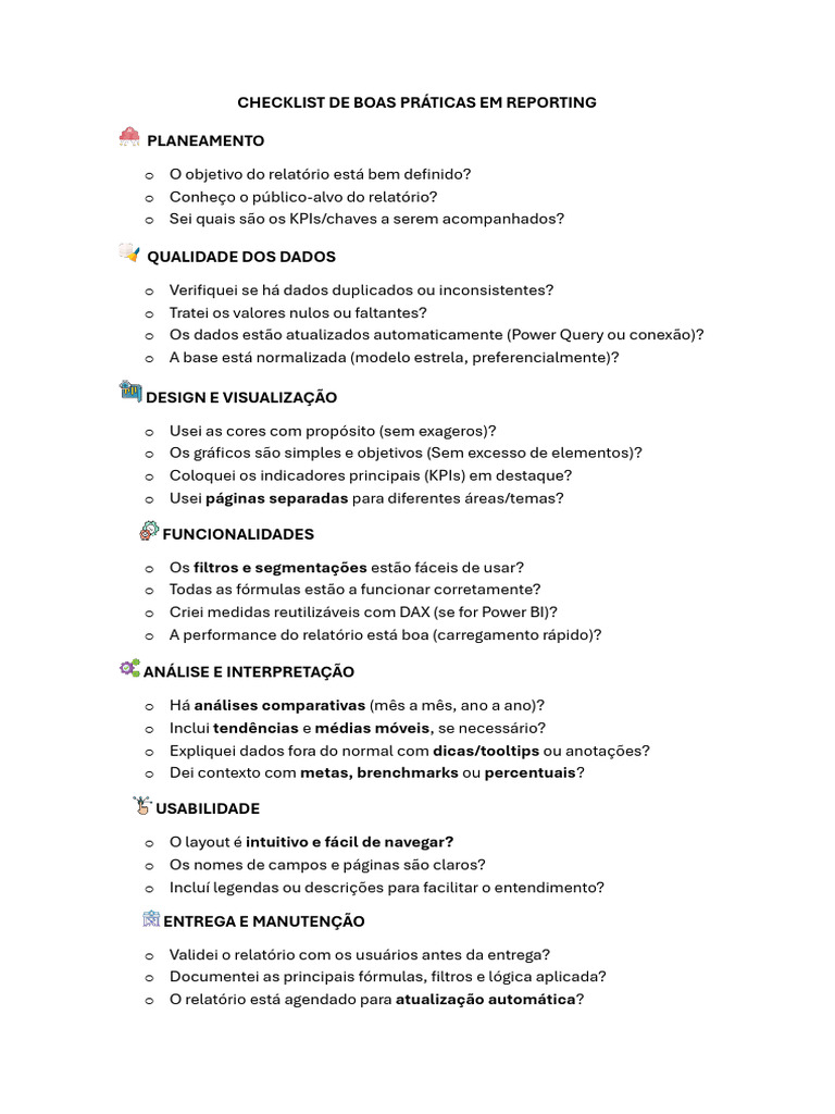 Checklist de Boas Práticas Em Reporting | PDF