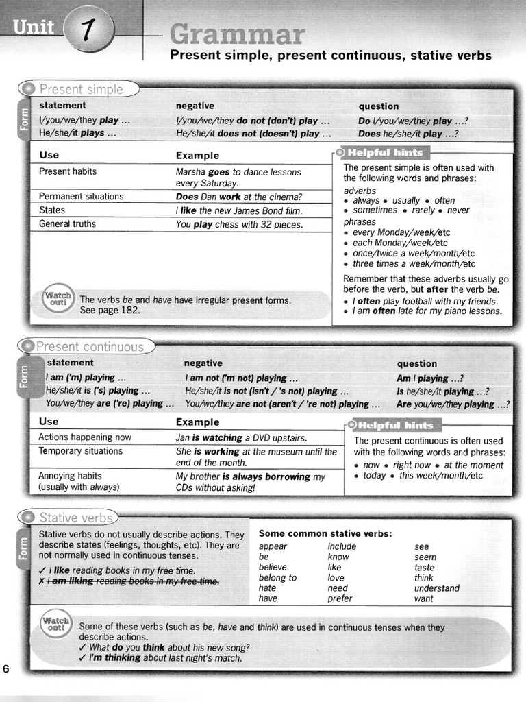 Unit 1+2 HTĐ, HTTD, QKĐ, QK Tiếp Diễn | PDF