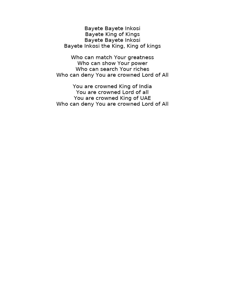 Bayete Inkosi: Lyrics and Meaning | PDF