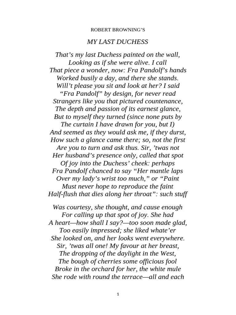 My Note Robert Browning My Last Duchess | PDF | Poetry