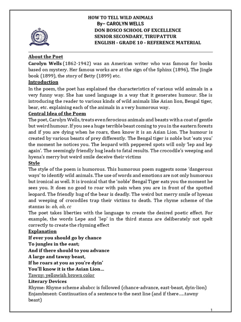 How To Tell Wild Animals | PDF | Rhyme | Poetry