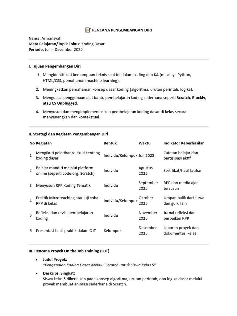 Armansyah - 49887 - 30463786 - ? Rencana Pengembangan Diri Armansyah | PDF
