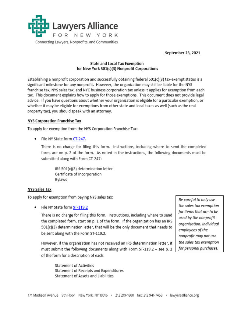 State and Local Tax Exemptions Legal Alert 2021 | PDF | 501(C ...